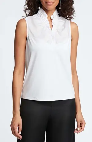 Foxcroft Tammy Ruffle Sleeveless Top - White