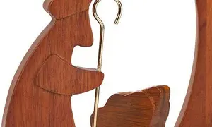 NAMBE Nativity Four-piece Wood Shepherd With Lambs & Palm Tree Set