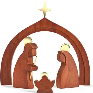 NAMBE Wood 4-piece Holy Family Nativity Scene - Brown