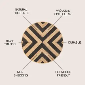 JONATHAN Y Piper Two-tone Chevron Round Jute Round Area Rug - Black/natural