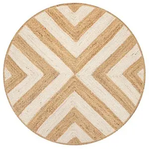JONATHAN Y Piper Two-tone Chevron Round Jute Round Area Rug Cream/natural
