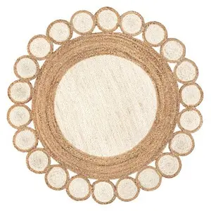 JONATHAN Y Skye Two-tone Jute Circle Border Round Area Rug - Cream/natural
