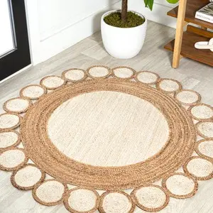 JONATHAN Y Skye Two-tone Jute Circle Border Round Area Rug