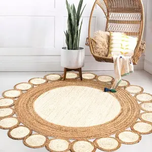 JONATHAN Y Skye Two-tone Jute Circle Border Round Area Rug