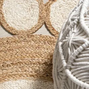 JONATHAN Y Skye Two-tone Jute Circle Border Round Area Rug