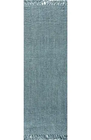 JONATHAN Y Pata Hand Woven Chunky Jute With Fringe Area Rug - Light Blue/gray