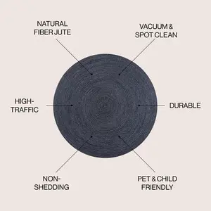 JONATHAN Y Zara Braided Coastal Cottage Round Jute Round Area Rug - Navy