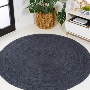 JONATHAN Y Zara Braided Coastal Cottage Round Jute Round Area Rug - Navy