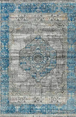 JONATHAN Y Anatolia Vintage Medallion Peacock Area Rug - Peacock Blue/gray
