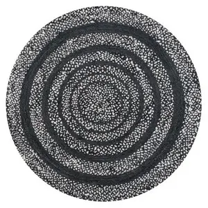 JONATHAN Y Abyss Braided Bohemian Coastal Round Jute Round Area Rug - Black/white
