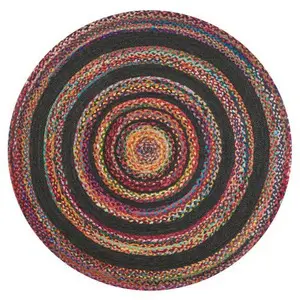 JONATHAN Y Abyss Braided Bohemian Coastal Round Jute Round Area Rug - Red/multi