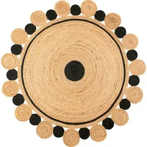 JONATHAN Y Aurora Two-tone Jute Hippy Circle Medallion Round Area Rug - Black/natural