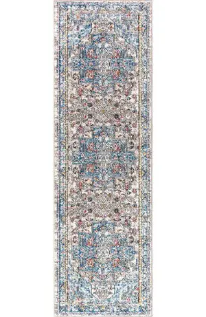 JONATHAN Y Manisa Vintage Medallion Area Rug - Ivory/peacock Blue/coral
