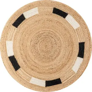 JONATHAN Y Porto Geometric Jute Circle Round Area Rug - Natural/cream/black