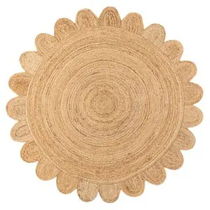 JONATHAN Y Petal Boho Jute Scalloped Circle Round Area Rug - Natural
