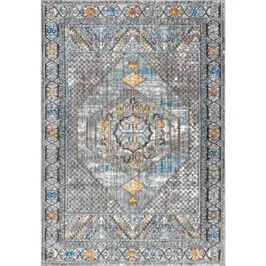 JONATHAN Y Izmit Geometric Vintage Medallion Area Rug - Gray/mustard/turquoise