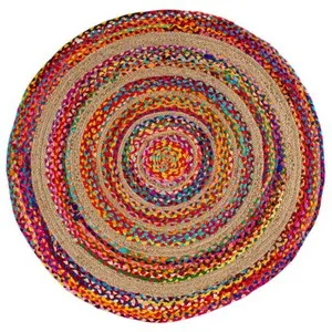 JONATHAN Y Isla Round Boho Braided Rag & Jute Round Area Rug - Multi/natural
