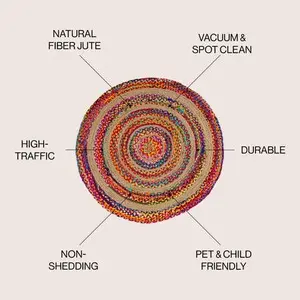 JONATHAN Y Isla Round Boho Braided Rag & Jute Round Area Rug