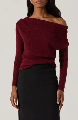 Astr The Label One-shoulder Rib Sweater - Wine