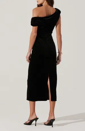 Astr The Label One-shoulder Velvet Midi Dress - Black