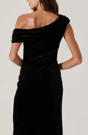 Astr The Label One-shoulder Velvet Midi Dress - Black