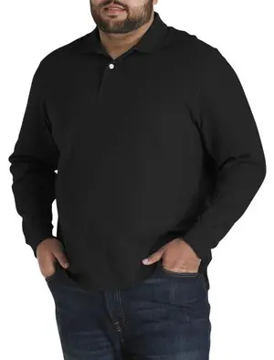 HARBOR BAY BY DXL Big & Tall Honeycomb Piqué Polo Shirt - Black