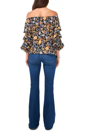 Vince Camuto Floral Off-the-shoulder Blouse - Rich Black