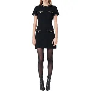 Endless Rose Chain Trim Sweater Mini Dress - Black