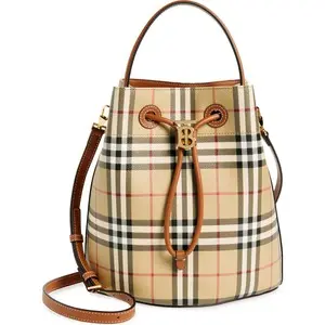 Burberry Check Coated Canvas Bucket Bag - Vntg Chk/ Briar Brown