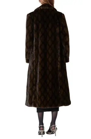 Endless Rose Diamond Pattern Faux Fur Longline Coat