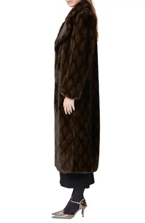Endless Rose Diamond Pattern Faux Fur Longline Coat