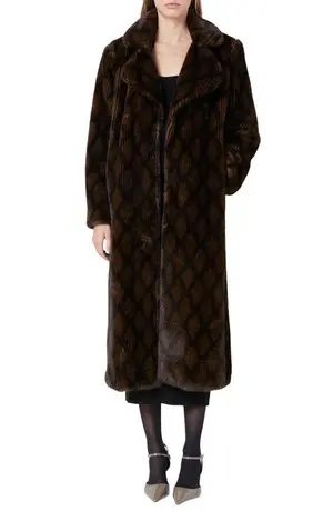 Endless Rose Diamond Pattern Faux Fur Longline Coat