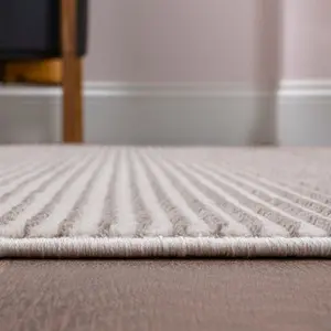 JONATHAN Y Cole Modern Minimalist Pinstripe High-low Area Rug - Cream/silver