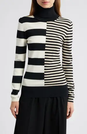 Solid & Striped Greta Stripe Turtleneck Sweater - Noir / Brule / Khaki