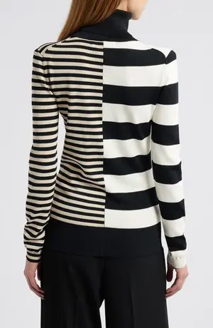 Solid & Striped Greta Stripe Turtleneck Sweater - Noir / Brule / Khaki