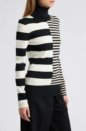 Solid & Striped Greta Stripe Turtleneck Sweater - Noir / Brule / Khaki