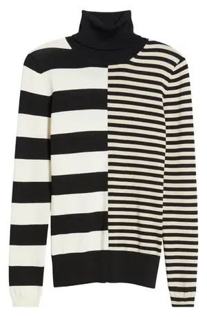 Solid & Striped Greta Stripe Turtleneck Sweater - Noir / Brule / Khaki