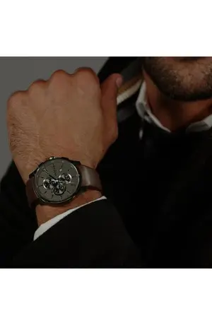 BOSS Chronograph Leather Strap Watch - Gray