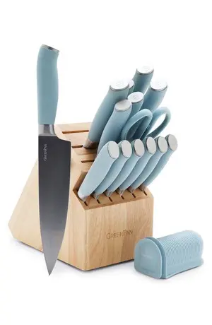 GREENPAN 15-piece Titanium Coated Knife Block Set - Light Blue