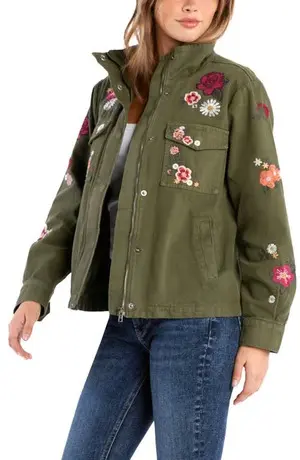 BILLY T Floral Embroidered Zip-up Jacket