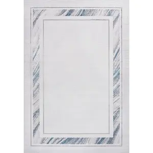 JONATHAN Y Athens Classic Border Marble Pattern High-low Area Rug Silver/blue