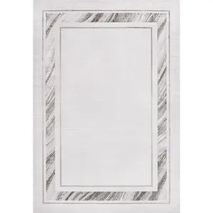 JONATHAN Y Athens Classic Border Marble Pattern High-low Area Rug Silver/white