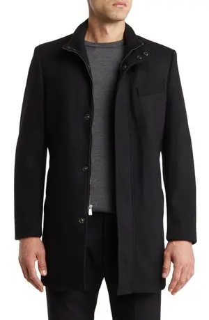 Hart Schaffner Marx Genoa Wool-blend Twill Overcoat - Black Twill