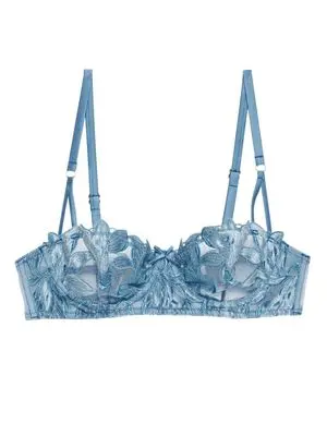 FLEUR DU MAL Velvet Lily Embroidered Balconette Bra - Blue