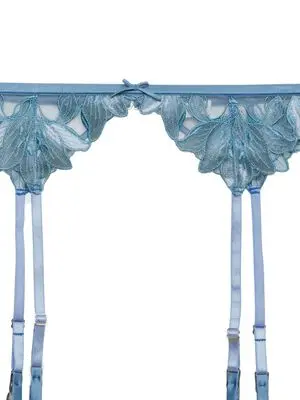 FLEUR DU MAL Velvet Lily Embroidered Garter Belt - Blue