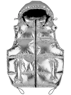 PURPLE BRAND Wordmark Puffer Vest - Silver