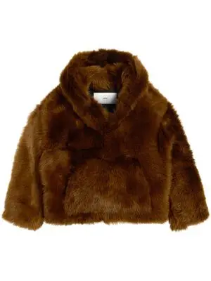 AMI Paris Lamb Shearling Hooded Jacket - Brown