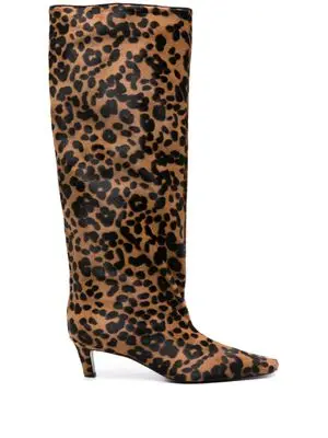 TOTEME 35mm Leopard Print Brushed Boots - Brown