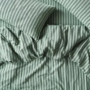 PIGLET IN BED Pembroke Stripe Linen Blend Duvet Cover - Pine Green