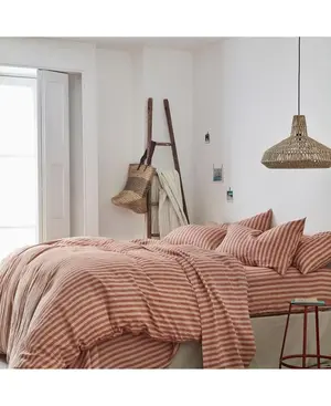 PIGLET IN BED Pembroke Stripe Linen Blend Duvet Cover - Sandstone Red